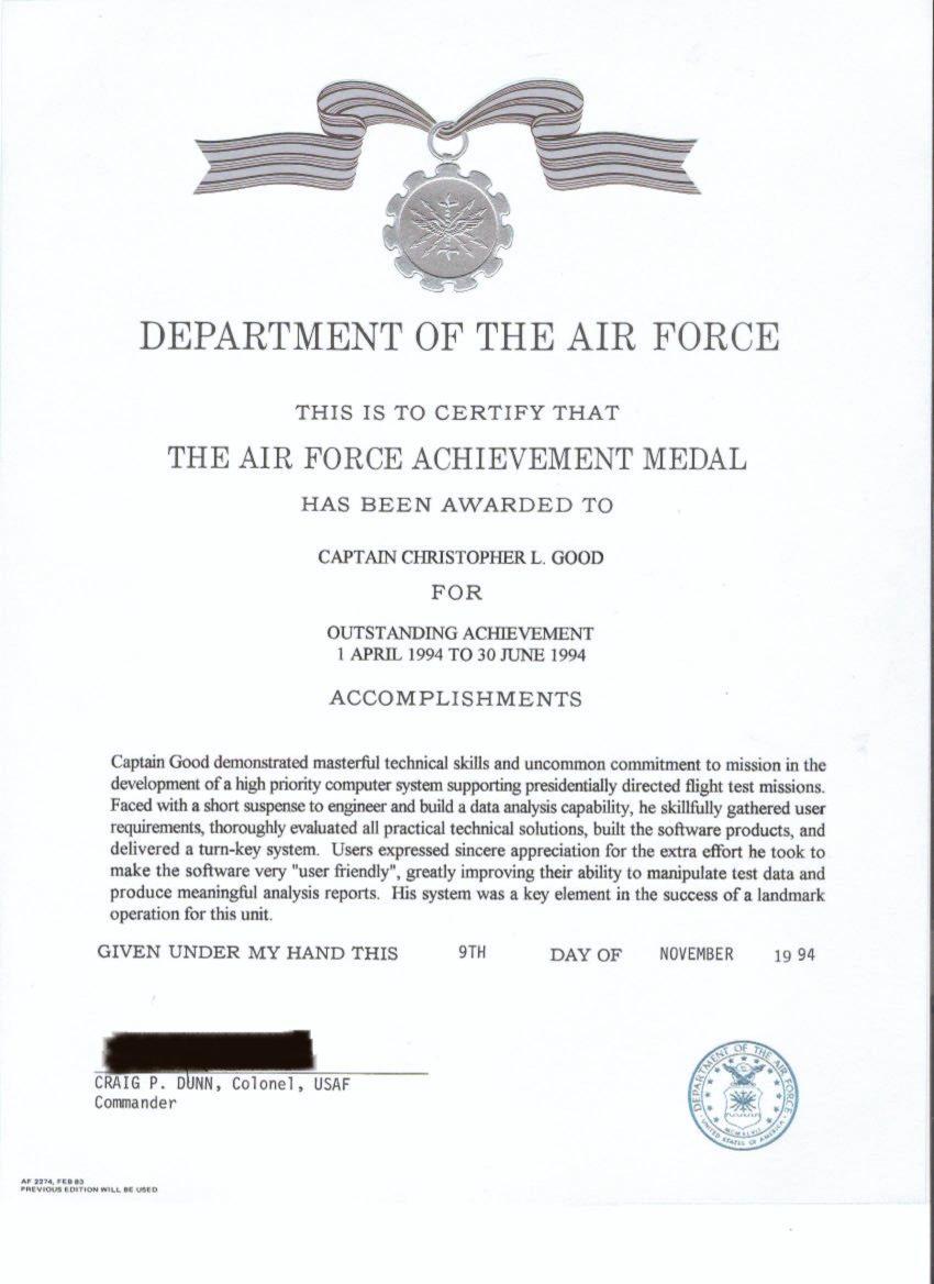 Air Force Commendation Medal Template Free Printable Template